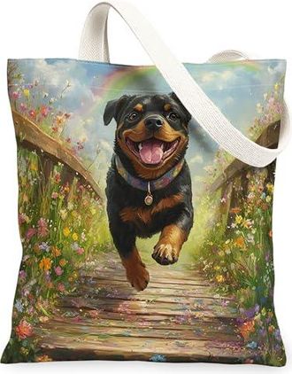 Generic Spring Rottweilers Sac fourre-tout en toile r&eacute;utilisable pour faire du shopping 33 x 38,1 cm, sac d&eacute;picerie r&eacute;utilisable pour femme, motif floral, pla