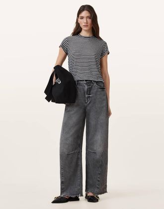 AllSaints Anna - Gestreiftes T-Shirt in Kreidewei&szlig;/Tintenblau-Bunt