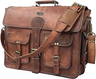 Cuero DHK Sac &agrave; bandouli&egrave;re vintage fait main en cuir pour homme 45,7 cm, marron, Large