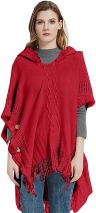 Generic Poncho Femme Hiver Chaud Chale Femme Hiver Chaud Cape Femme Effet enveloppant Poncho Capuche Manches Chauve-Souris Ray&eacute; Frang&eacute; Automne-Hiver