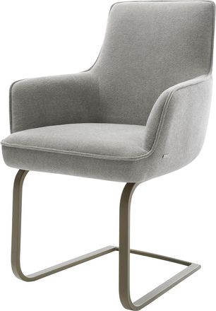 DELIFE Schwingstuhl Heira-Flex mit Armlehnen Freischwinger flach Effektfinish Titan Strukturstoff Soft Grau Taschenfederkern