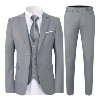 Generic Ensemble 3 pièces pour homme - Coupe ajustée - Deux boutons - Veste solide - Gilet et pantalon - Costume de mariage daffaires, 86, 3XL