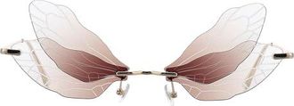 Garneck Lunettes de Soleil Libellule sans Monture Asym&eacute;triques Design Ailes de Libellule Monture M&eacute;tal et Polycarbonate Couleur Marron Accessoires Mode pour F