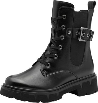 Marco Tozzi Damen Stiefeletten zum Schn&uuml;ren mit Schnalle Blockabsatz, Schwarz (Black), 37 EU