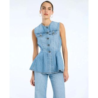 Rotate Rotate Birger Christensen, Femme, Blouses et Chemises, Bleu, Taille: 38 FR Haut &Eacute;vas&eacute; en Denim