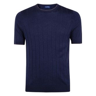 Barba Homme, Pulls, Bleu, Taille: 2XL Silk Round Neck Sweater