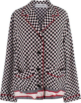 Dior Black and White Check Heart Silk Shirt Size L