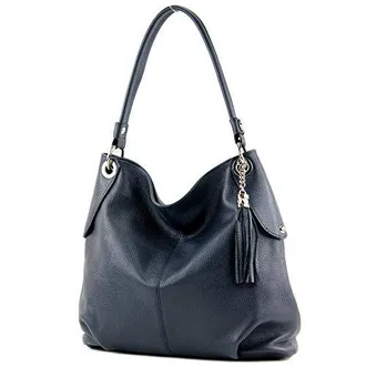 modamoda.de T185 - Sac &agrave; bandouli&egrave;re en cuir pour dames, Couleur:Bleu fonc&eacute;