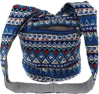 SM SunniMix Thai Bohemian Crossbody Sac &agrave; Bandouli&egrave;re Hippie Zip sur Sup&eacute;rieur, Bleu, 35 x 18 x 32 cm