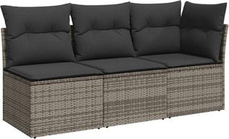 vidaXL Gartensofa mit Kissen 3-Sitzer Grau Poly Rattan - Vidaxl