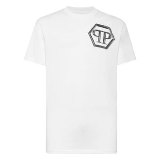 Philipp Plein Homme, Tops, Blanc, Taille: 4XL T-shirt Col Rond Hexagone