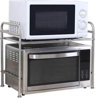 Generic &Eacute;tag&egrave;re &agrave; Micro-Ondes 2 Niveaux en Acier Inoxydable avec 6 Crochets, Support for, &eacute;tag&egrave;re de Cuisine for Ranger Les ustensiles Restaurant(50cm)