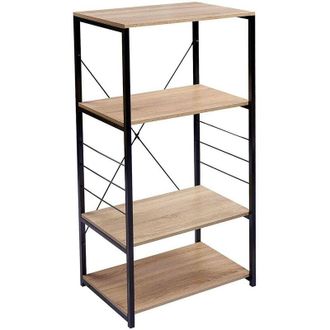 Woltu K&uuml;chenregal Standregal Mikrowellenhalter B&auml;cker Regal Metallregal aus Holz und Stahl, mit 4 Ablagen, ca. 60 x 40 x 124 cm, Hell Eiche + Schwarz