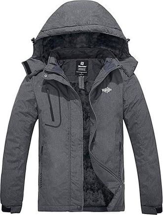 Wantdo Femme Veste de Ski Imperm&eacute;able Voyage Coupe-Vent Manteau dhiver Chaud avec Capuche Veste Randonn&eacute;e Travail Veste de Snowboard Outdoor Gris XL