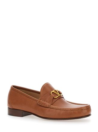 Valentino Garavani Mens Brown Leather Loafers With Vlogo Detail Buffalo