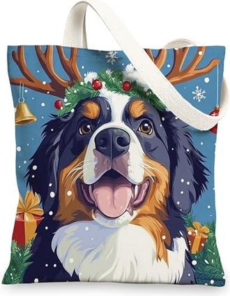 Generic Sac fourre-tout en toile motif chien de montagne bernois pour le shopping, 33 x 38 cm, sac d&eacute;picerie r&eacute;utilisable pour femme, animal de compagnie, pei