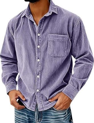 Generic Chemise &agrave; manches longues en velours c&ocirc;tel&eacute; pour homme - Manches longues boutonn&eacute;es - Chemise de loisirs - Coupe droite - Automne - Coupe droite - Che