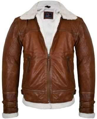 MDM Lederjacke Herren Fell Lederjacke Fliegerjacke in Lammleder Innen Gef&uuml;ttert