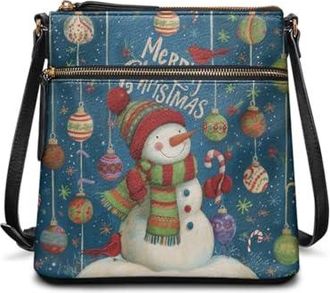 Coloranimal Sac &agrave; bandouli&egrave;re l&eacute;ger en cuir pour femme sur le th&egrave;me de No&euml;l pour t&eacute;l&eacute;phone portable, Bonhomme de neige de No&euml;l vintage