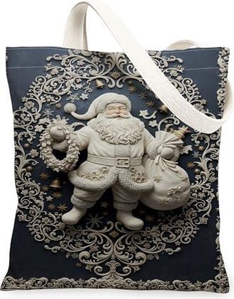 Generic Sacs fourre-tout en toile motif P&egrave;re No&euml;l vintage, r&eacute;utilisables, &eacute;l&eacute;gants, l&eacute;gers et lavables avec bandouli&egrave;re, noir fonc&eacute;, 13x15 Inch