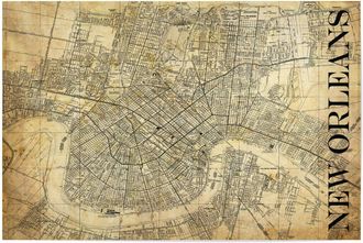 artboxONE Poster 150x100 cm Typografie Retro Map New Orleans Sepia - Bild Karte Karte Retro