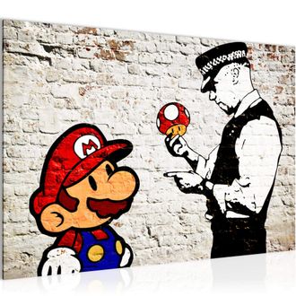 Runa Art Bild Super Mario Modern Wandbilder Jugendzimmer Wohnzimmer 1 Teilig - Made In Germany - Street Art Graffiti Grau Bunt Flur 303015a