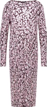 Taifun Damen Midikleid mit feiner Plissee-Struktur Langarm Gemustert wadenlang Schwarz Gemustert 34