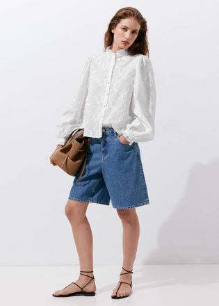 Mango Blouse 100 % coton avec broderies florales blanc - Femme - XXS - MANGO