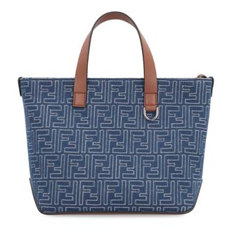 Fendi Canvas- und Leder-Einkaufstasche - - Bags - Herren - Blau - ONE SIZE