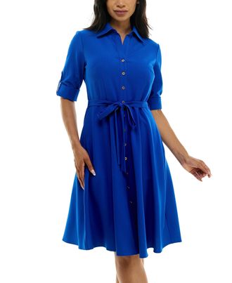 Sharagano Kleid mit Knopfleiste und Faltenrock, lockeres Hemdblusenkleid für Damen, Mehrfarbig (Surf The Web), 46