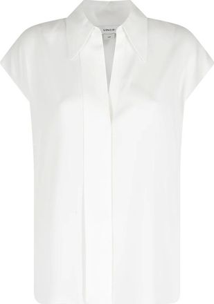 Vince Femme, Blouses et Chemises, Blanc, Taille: 36 FR Chemisier &agrave; Manches Courtes et Patte de Boutonnage Cach&eacute;e
