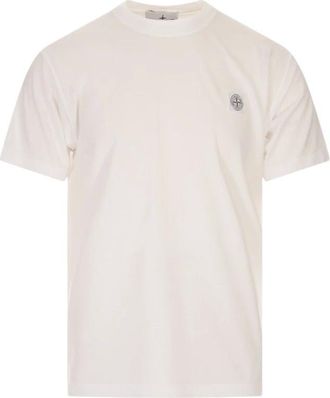 Stone Island Homme, Tops, Blanc, Taille: 2XL Short Sleeve Jersey T-shirt