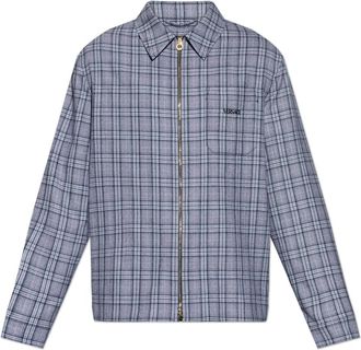 Versace Homme, Chemises, Bleu, Taille: L Chemise Zipp&eacute;e En Flanelle De Laine &Agrave; Carreaux