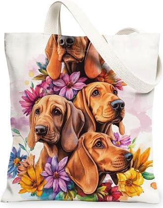Generic Sac fourre-tout en toile motif chien de l&eacute;vrier printanier 33 x 38,1 cm, sac &agrave; bandouli&egrave;re r&eacute;utilisable avec motif floral amusant pour femme, peinture
