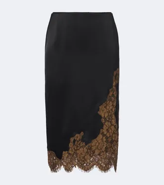 Dorothee Schumacher Jupe midi Shiny Statement en satin &agrave; dentelle