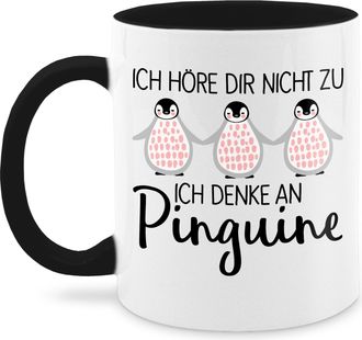 Shirtracer Tasse Tassen 325ml - Statement Sprüche - Ich denke an Pinguine - 325 ml - Schwarz - pinguintasse spruchtasse sarkasmus pinguin kaffeetasse penguin+tas