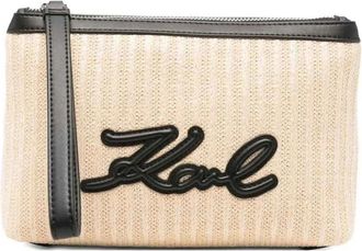 Karl Lagerfeld Femme, Sacs, Beige, Taille: ONE Size K Signature Raffia Pouch