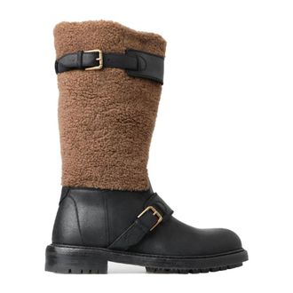 Dolce & Gabbana Luxuri&ouml;se Shearling-Leder-Langstiefel - - Shoes - Herren - Mehrfarbig - 39 EU