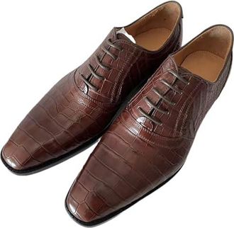 Generic Authentique Crocodile Ventre Peau Fait Main Hommes Daffaires Robe Oxfords V&eacute;ritable Cuir Alligator Bout Carr&eacute; M&acirc;le Lace-up Formelle Chaussures, marron
