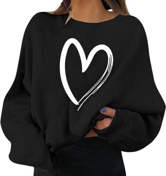 Generic Pull &agrave; manches longues et col rond imprim&eacute; graphique pour femme pour la Saint-Valentin 2026, Noir, 3XL