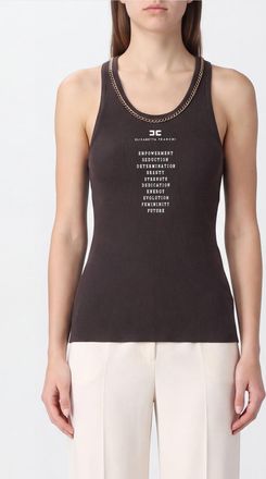 Elisabetta Franchi Slim Fit Top aus Seidenmischung mit Logo-Print und Metallic-Mesh