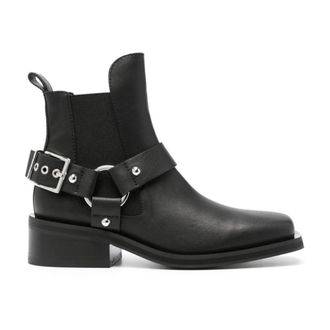 Ganni Harness Detail Leder Chelsea Boots - - Shoes - Damen - Schwarzk - 36 EU