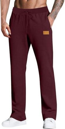 Generic Pantalon de survêtement ample pour homme avec bas ouvert, coupe droite, jambes larges, taille élastique, cordon de serrage, pantalon de sport avec poc