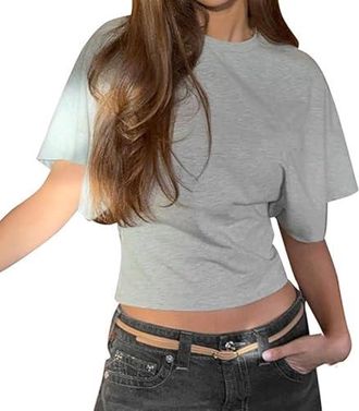 Generic Haut &agrave; manches courtes pour femme, haut ample pour femme, manches courtes, col rond, coupe ample, haut d&eacute;t&eacute;, gris, L