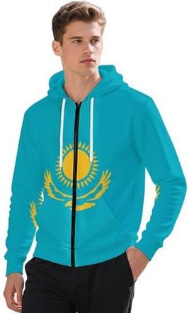 Generic Veste &Agrave; Capuche Homme Enti&egrave;rement Zipp&eacute;e Kazakhstan Imprim&eacute; Drapeau Sweat-Shirt Manches Longues Style Universitaire V&ecirc;tements D&eacute;contract&eacute;s Sweat-Shirt