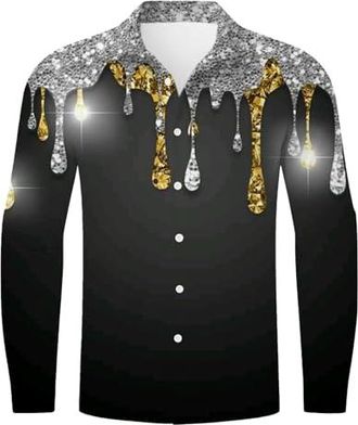 Generico D&eacute;guisement de carnaval pour homme Chemise &agrave; manches longues Hippie Chemise hawa&iuml;enne disco Chemises ajust&eacute;es et color&eacute;es avec col boutonn&eacute; et imprim&eacute;