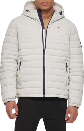 Tommy Hilfiger Herren Mens Hooded Packable Jacket with Lining, Ice, X-Large Packbare Stretch-Poly-Kapuzenjacke mit Sherpa-Futter, EIS, XL