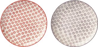 Bloomingville Teller Isabella Retro Dessertteller Fr&uuml;hst&uuml;cksteller Vintage Kuchenteller rund &oslash; 20 cm, rot lavendel, Keramik, 2er Set