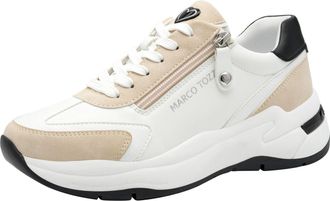 Marco Tozzi Damen Sneaker flach mit Rei&szlig;verschluss Chunky-Sohle, Wei&szlig; (White/Black), 36 EU