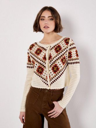 Apricot Cardigan Crochet Strickjacke. mit Mausez&auml;hnchensaum